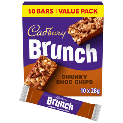 Cadbury Brunch Oats Chocolate Chip Cereal Bars 10 Pack Multipack 280g ...