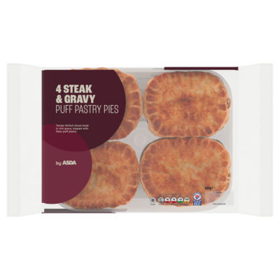 ASDA 4 Steak & Gravy Puff Pastry Pies 600g - ASDA Groceries