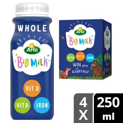 Arla Big Milk Fresh Whole Milk Vitamin Enriched for Kids 4x250ml - ASDA ...