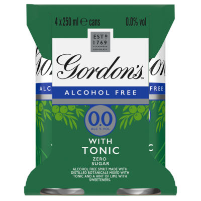 Gordon's Alcohol Free & Tonic 0.0% vol 4x250ml Cans - ASDA Groceries