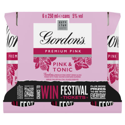 Gordon's Premium Pink Gin & Tonic Ready To Drink 5% vol 6x250ml Cans ...