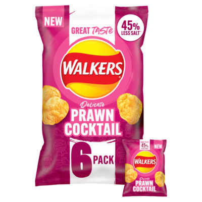 Walkers Less Salt Delicate Prawn Cocktail Multipack Crisps 6 x 25g ...