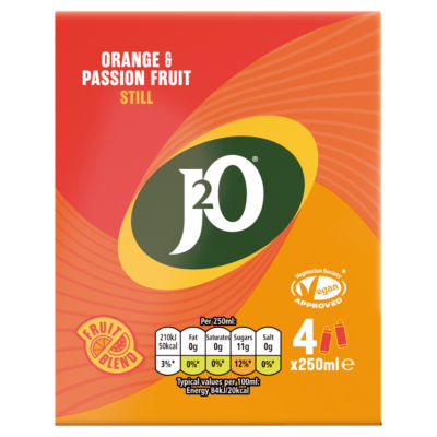 J2O Orange & Passion Fruit Cans 4 x 250ml - ASDA Groceries