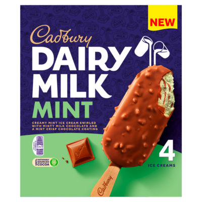Cadbury Dairy Milk Mint Ice Cream 4 x 90ml (360ml) - ASDA Groceries