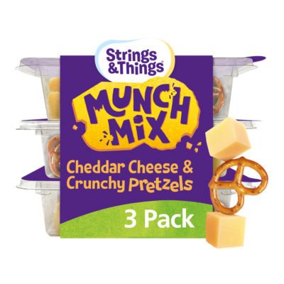 Strings & Things Munch Mix Cheddar Cheese & Crunchy Pretzels 90g (3 x ...