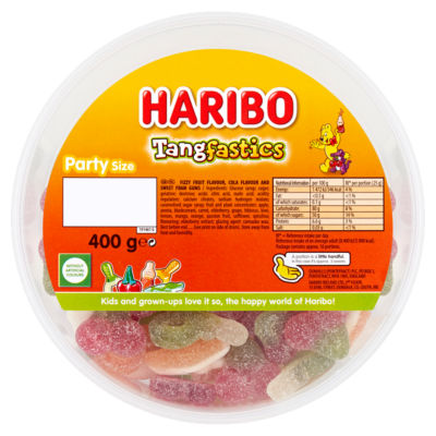 Haribo Tangfastics Fruit & Cola Flavour Fizzy Jelly Sweets Tub 400g ...
