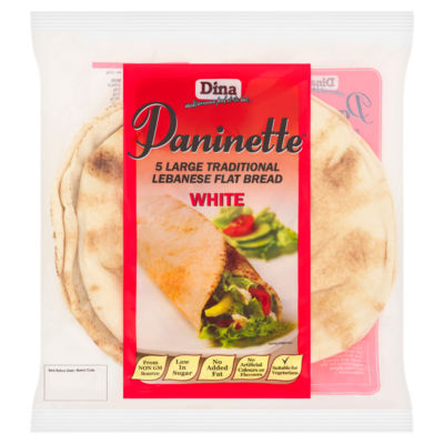 Dina 5 White Paninette Large Traditional Lebanese Flat Bread - ASDA ...