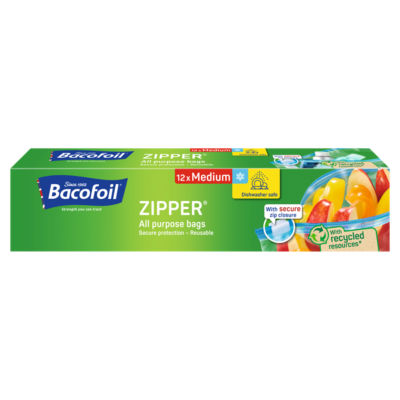 Bacofoil Zipper All Purpose Bags 3L Medium Pack of 12 - ASDA Groceries