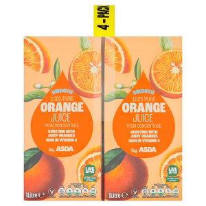 ASDA Smooth Orange Juice From Concentrate 1 Litre 4 Pack ASDA Groceries