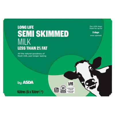 ASDA Long Life Semi Skimmed Milk 6 x 1 Litre - ASDA Groceries
