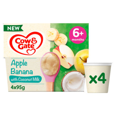 Cow & Gate Apple & Banana with Coconut Milk Baby Food Pot Multipack, 6 ...