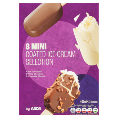ASDA 8 Mini Coated Ice Cream Selection 8 x 50ml (400ml) - ASDA Groceries