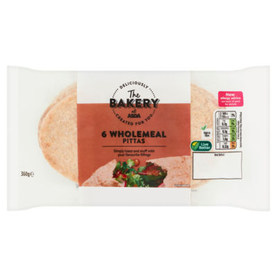 The BAKERY at ASDA The Bakery 6 Wholemeal Pittas 360g - ASDA Groceries