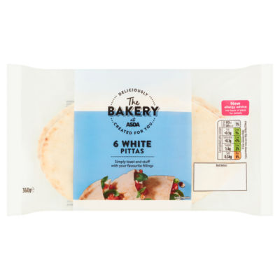 The BAKERY at ASDA The Bakery 6 White Pittas 360g - ASDA Groceries