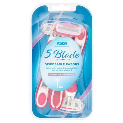 ASDA Women's 5 Blade Disposable Razors 3 Pack - ASDA Groceries