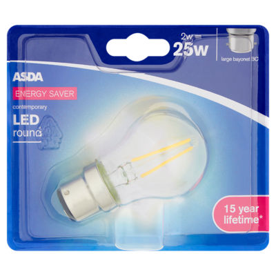 ASDA Energy Saver LED Round 2w = 25w Large Bayonet BC - ASDA Groceries