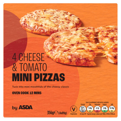 ASDA 4 Mini Pizzas Cheese & Tomato 4 x 89g (356g) - ASDA Groceries