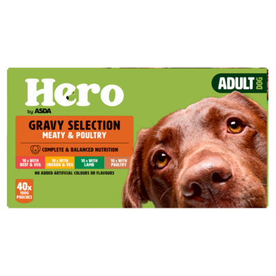 Hero by ASDA Hero Adult Dog Gravy Selection Meaty & Poultry 40 x 100g (4.0kg) - ASDA Groceries