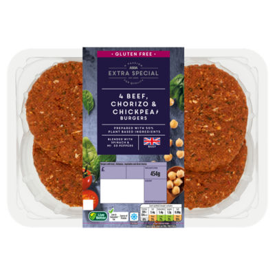 ASDA Extra Special 4 Beef, Chorizo & Chickpea Burgers - ASDA Groceries