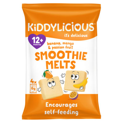 Kiddylicious Banana, Mango & Passion Fruit Smoothie Melts 12+ Months 4 x 6g (24g) - ASDA Groceries