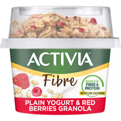 Activia Fibre Plain Yogurt & Red Berries Museli Breakfast Pot 165g ...