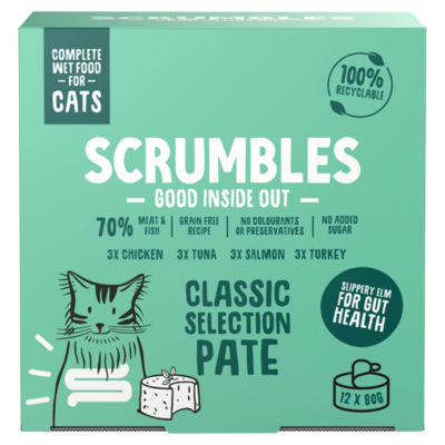 Scrumbles Complete Wet Food for Cats Classic Selection Pate 12 x 80g ...