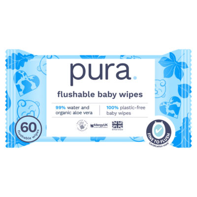 Pura 60 Flushable Baby Wipes - ASDA Groceries