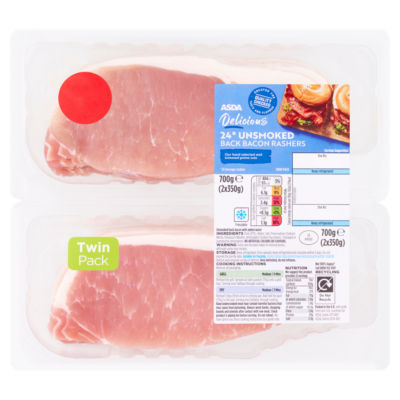 ASDA Delicious 24 Unsmoked Back Bacon Rashers 2 x 350g (700g) - ASDA ...