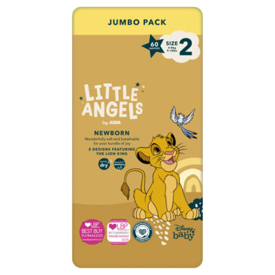 LITTLE ANGELS by ASDA Newborn Disney Size 2 4-8 kg Jumbo Pack 60 ...