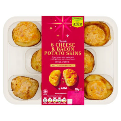 ASDA 8 Classic Cheese & Bacon Potato Skins 224g - ASDA Groceries