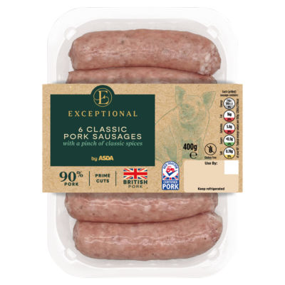 Exceptional By ASDA 6 Classic Pork Sausages 400g ASDA Groceries