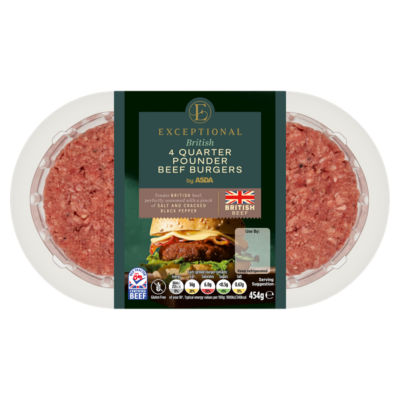 Exceptional by ASDA 4 British Quarter Pounder Beef Burgers 454g - ASDA ...