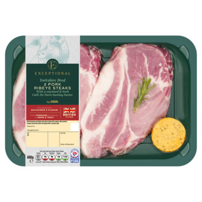 Exceptional by ASDA Exceptional Yorkshire Bred 2 Pork Ribeye Steaks ...