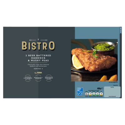 Bistro by ASDA 2 Beer Battered Haddock & Mushy Peas 480g - ASDA Groceries