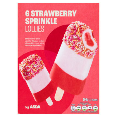 ASDA Strawberry Sprinkle Lollies 6 x 60g (360g) - ASDA Groceries