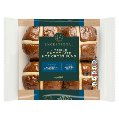 Exceptional by ASDA 4 Triple Chocolate Hot Cross Buns - ASDA Groceries