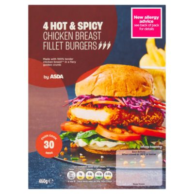 ASDA ASDA 4 Hot & Spicy Chicken Breast Fillet Burgers 460g - ASDA Groceries