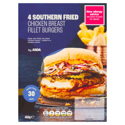 ASDA ASDA 4 Southern Fried Chicken Breast Fillet Burgers 460g - ASDA ...