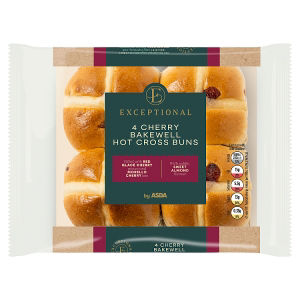 Exceptional by ASDA 4 Cherry Bakewell Hot Cross Buns - ASDA Groceries