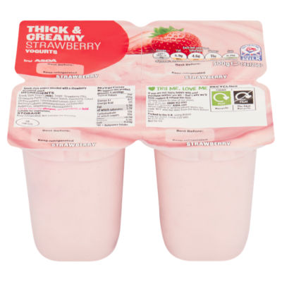 ASDA Strawberry Yogurts 4 x 125g (500g) - ASDA Groceries
