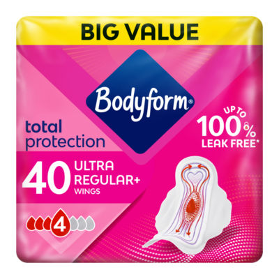 Bodyform Total Protection Ultra Normal Sanitary Towels Wings 40 pack ...