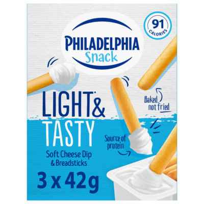 Philadelphia Snack Soft Cheese Dip & Breadsticks 3 Pack Multipack 126g ...