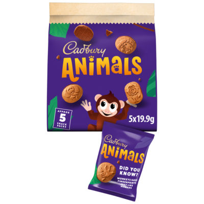 Cadbury Animals Mini Chocolate Biscuits 5 Pack Multipack 99.5g (5 x 19 ...