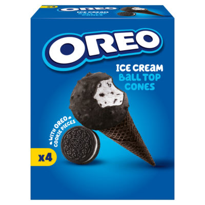 Oreo 4 Ice Cream Ball Top Cones with Oreo Cookie Pieces 400ml - ASDA ...