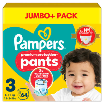 Pampers Premium Protection Nappy Pants Size 3, 64 Nappies, 6kg-11kg ...