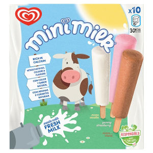 Wall's Mini Milk Vanilla, Strawberry & Chocolate Ice Cream Lollies 10 x ...