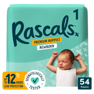 RASCALS Premium Nappies, Size 1, 54 Count - ASDA Groceries