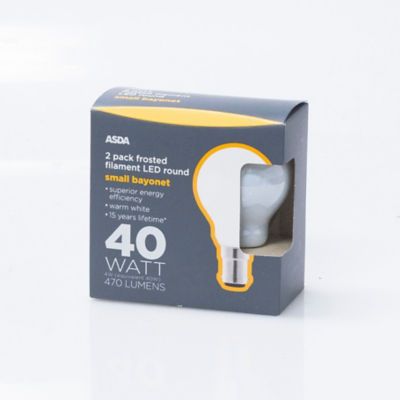 ASDA LED Filament Round 40W Small Bayonet Cap Frosted Lightbulb - ASDA ...