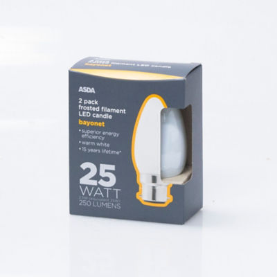 ASDA LED Filament Candle 25W Bayonet Cap Frosted Lightbulb - ASDA Groceries