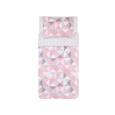 George Home Pink and Grey Geometric Easy Care Reversible Single Duvet ...